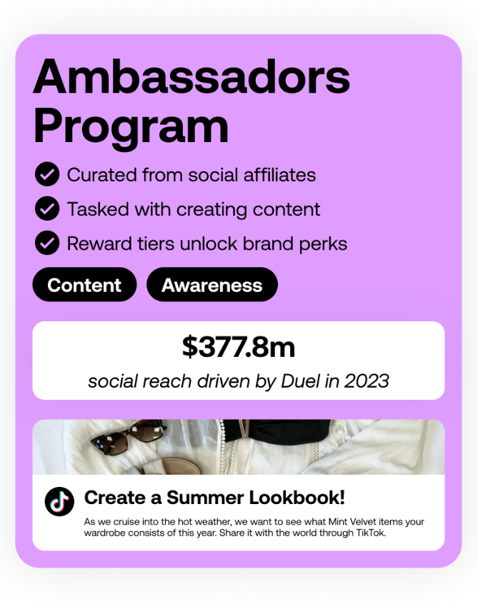 Duel Ambassadors Program Page | Brand Advocacy Platform for eCommerce